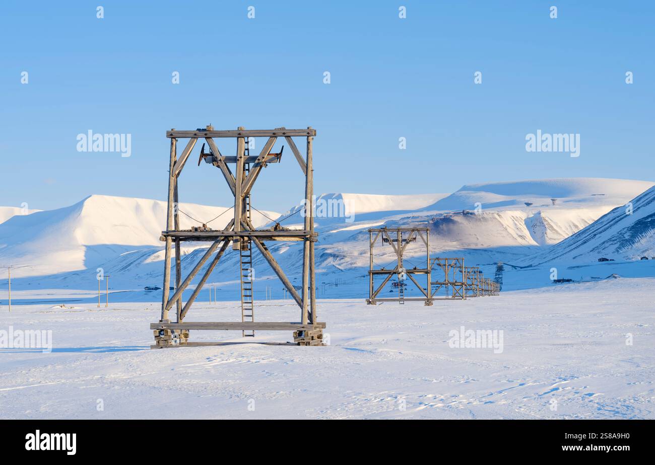Coal mine and the old cableway for the transport of the mined coal ...