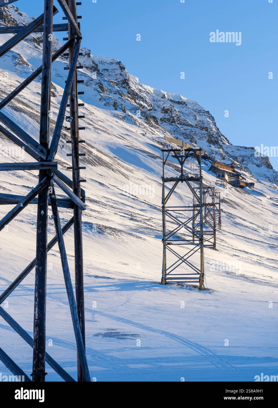 Coal mine and the old cableway for the transport of the mined coal ...