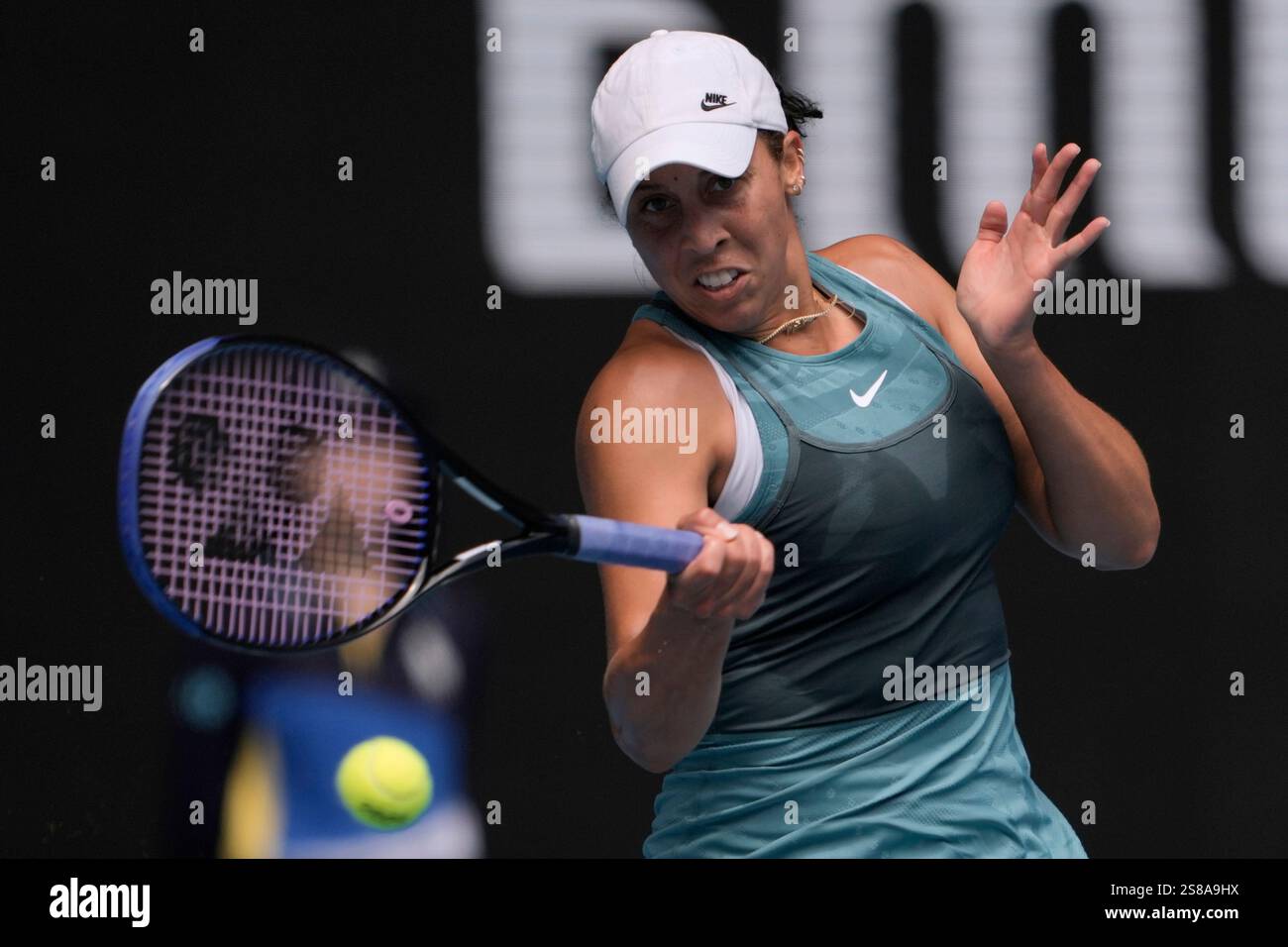 Madison Keys of the U.S. plays a forehand return to Elina Svitolina of ...