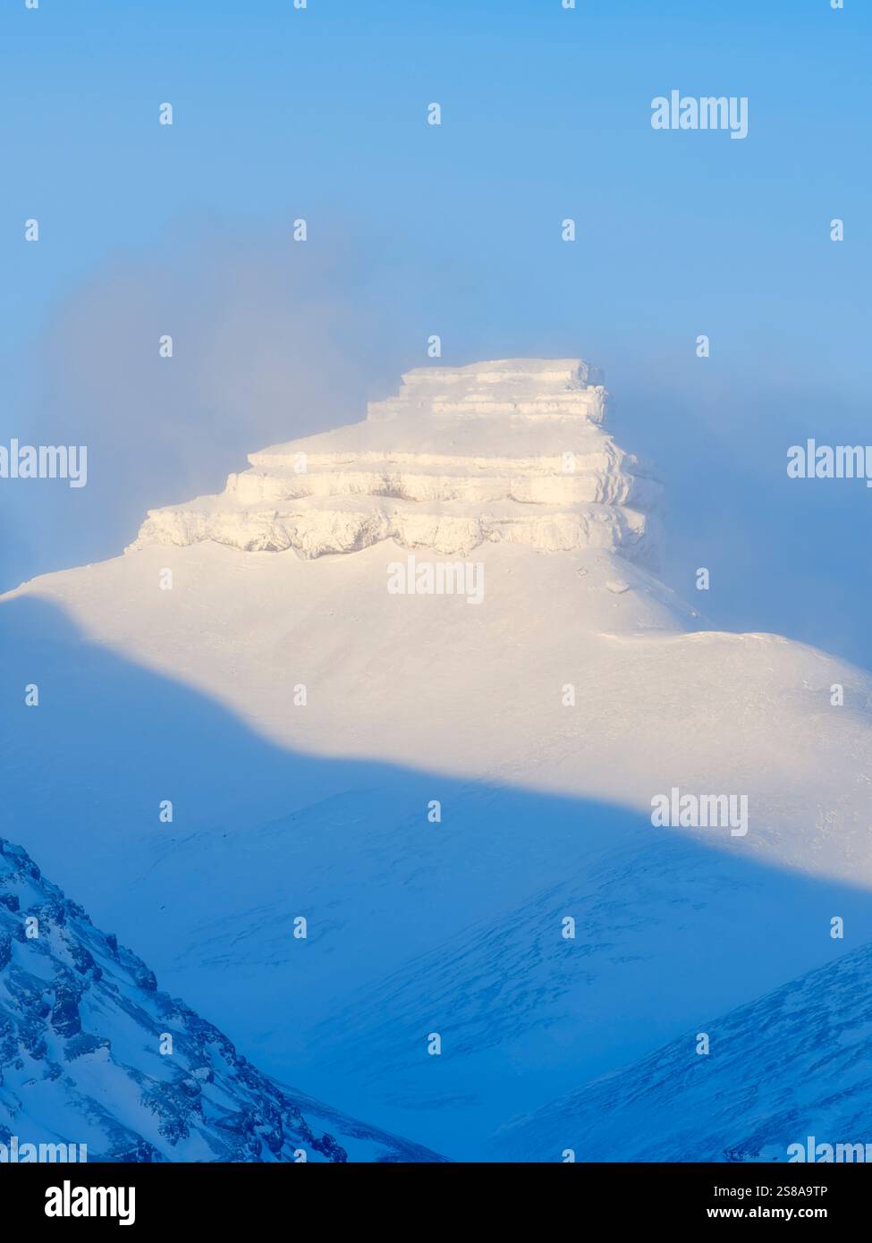 Mountains at Billefjorden near Pyramiden ghost town. Winter landscape ...