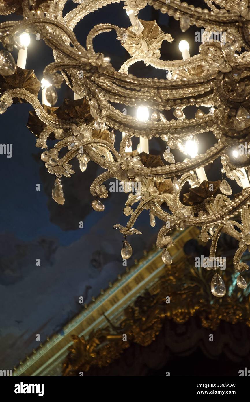 Throne Room: A grand hall with ornate ceilings, crystal chandeliers ...