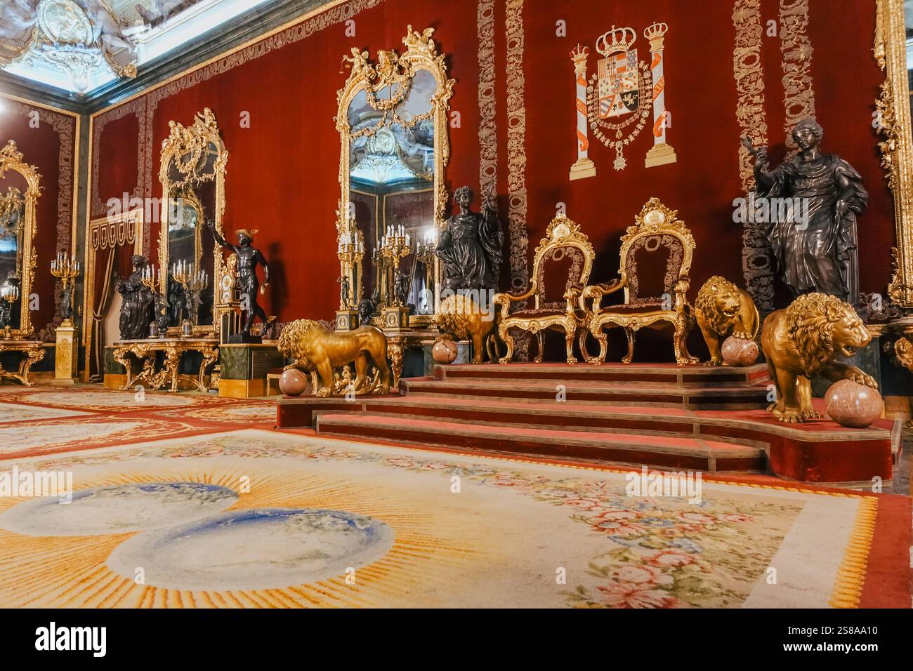 Throne Room: A grand hall with ornate ceilings, crystal chandeliers ...