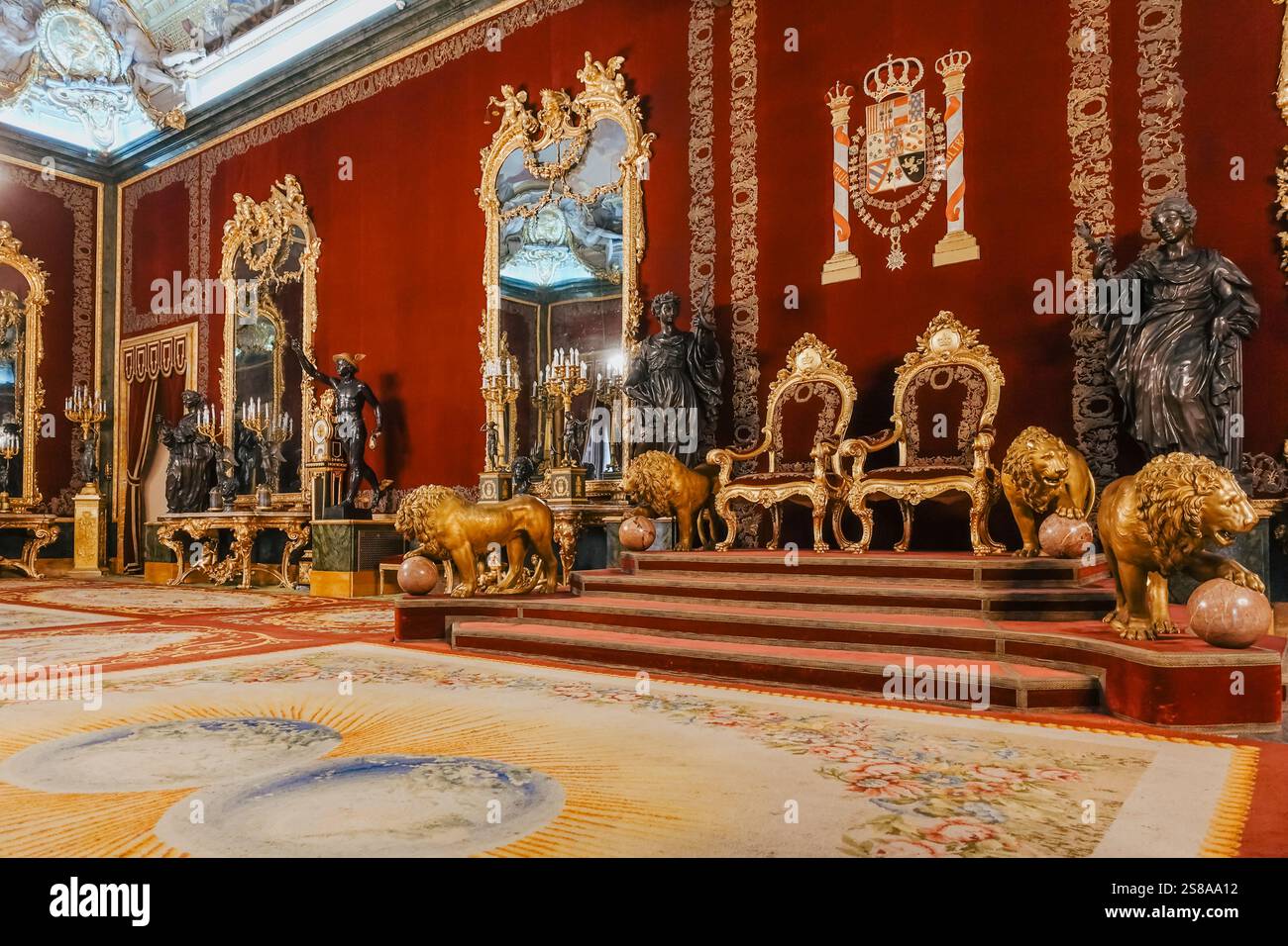 Throne Room: A grand hall with ornate ceilings, crystal chandeliers ...