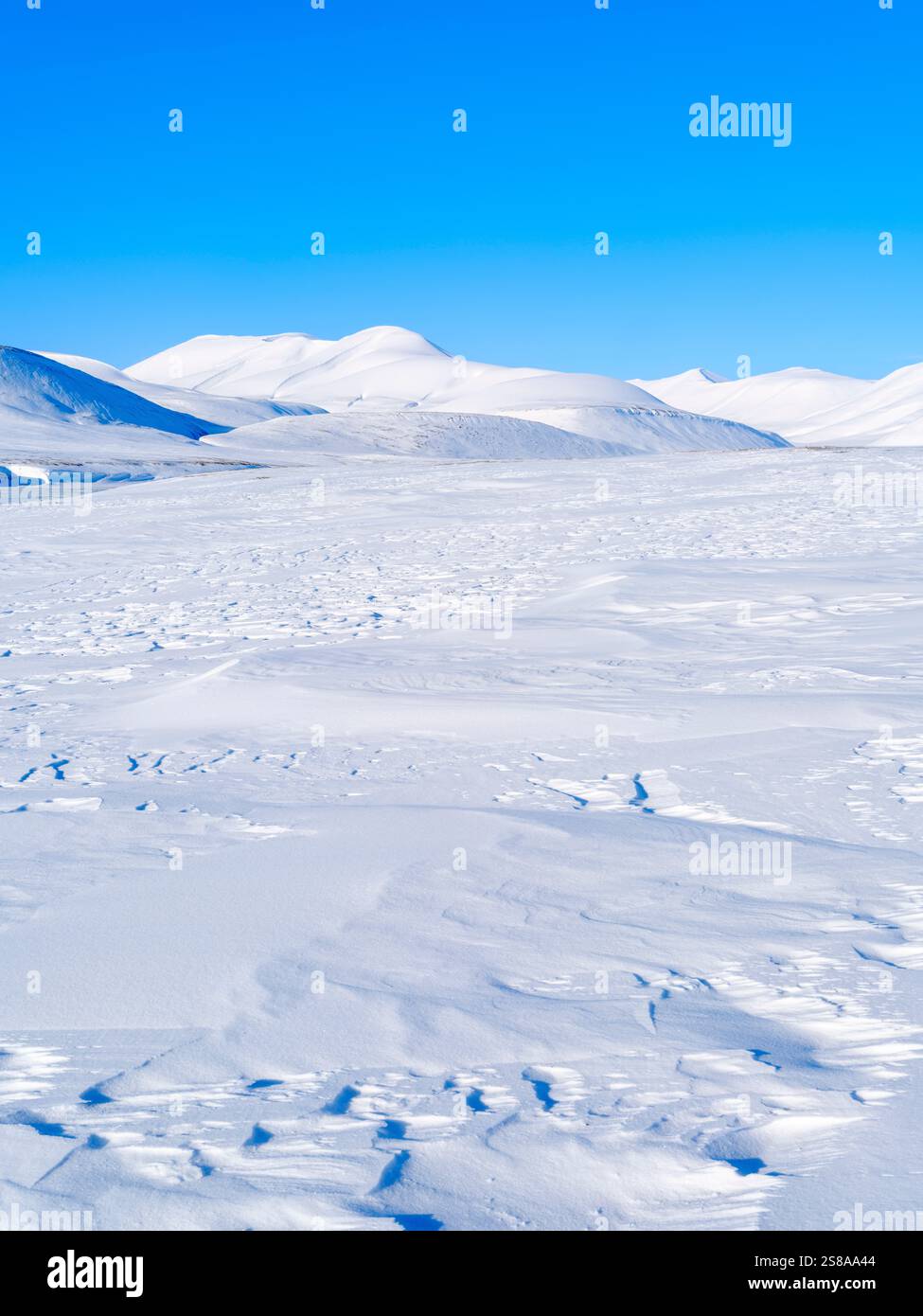 Valley Reindalen during winter, Van Mijenfjorden National Park, on the ...