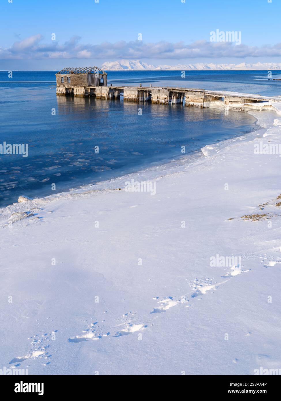 Ruins of Russian mining town. Coast of Colesbukta part of Isfjorden ...