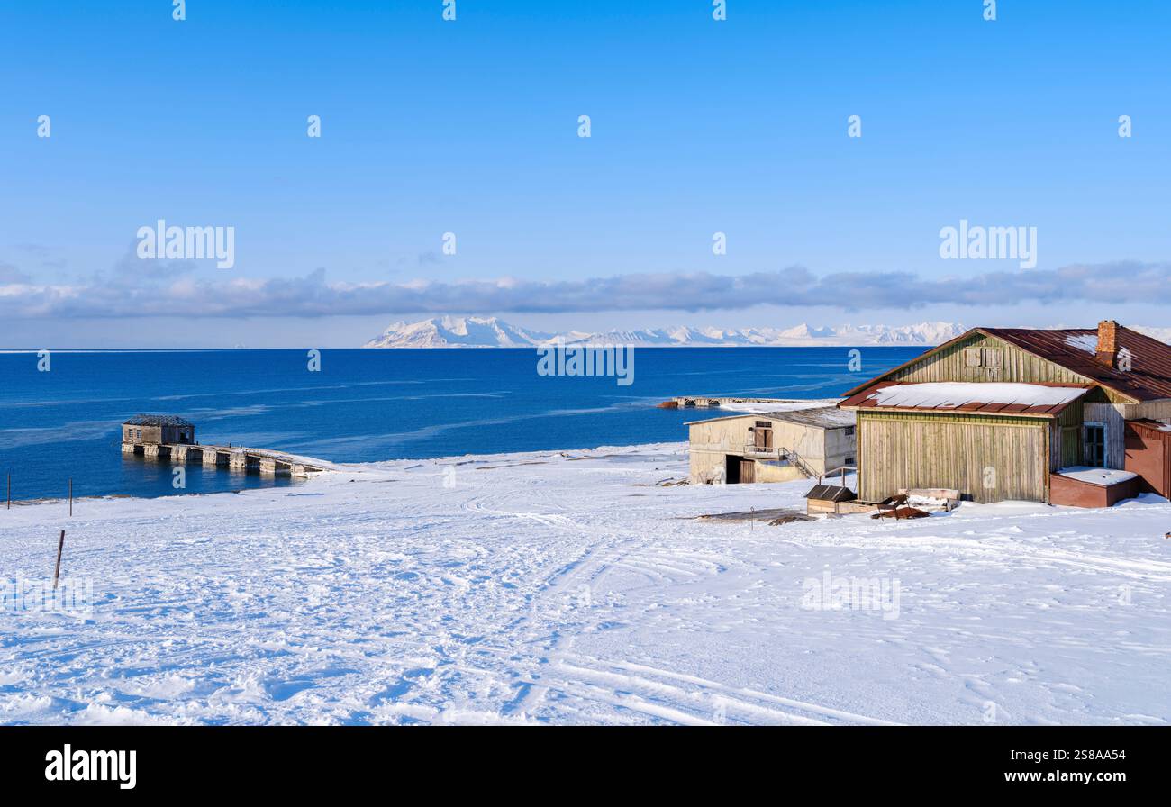 Ruins of Russian mining town. Coast of Colesbukta part of Isfjorden ...