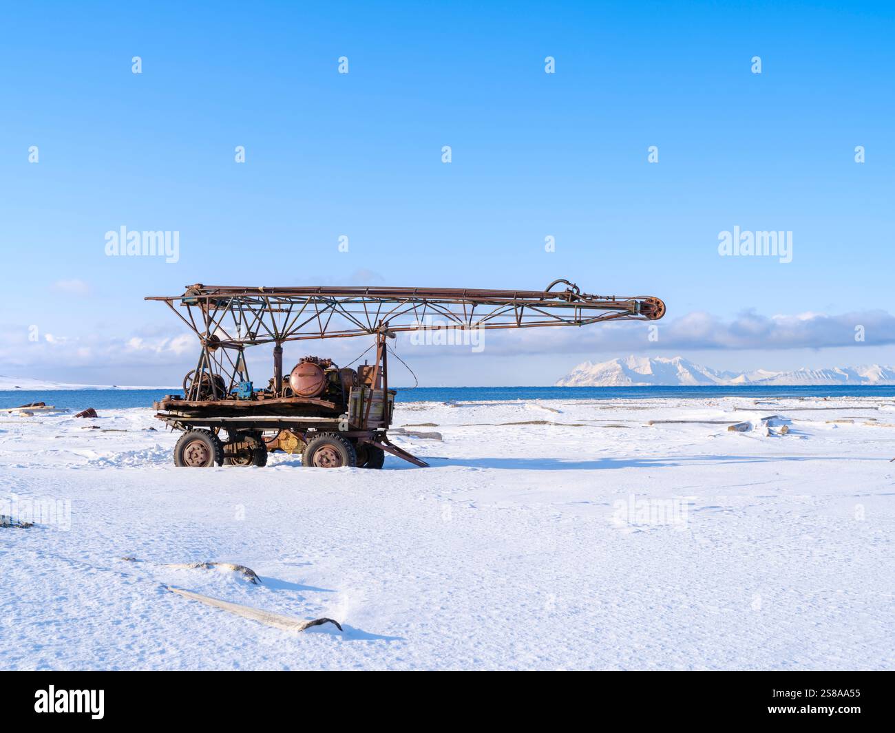 Ruins of Russian mining town. Coast of Colesbukta part of Isfjorden ...