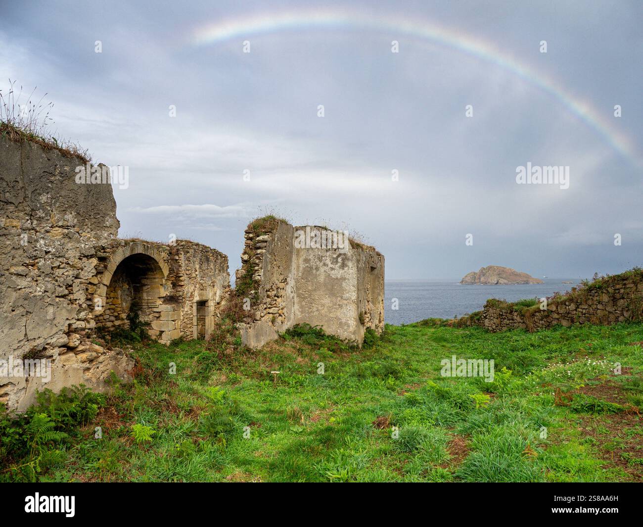 rainbow, Ruins of San Tirso, old chapel of Vilachá, parish of Portocelo ...