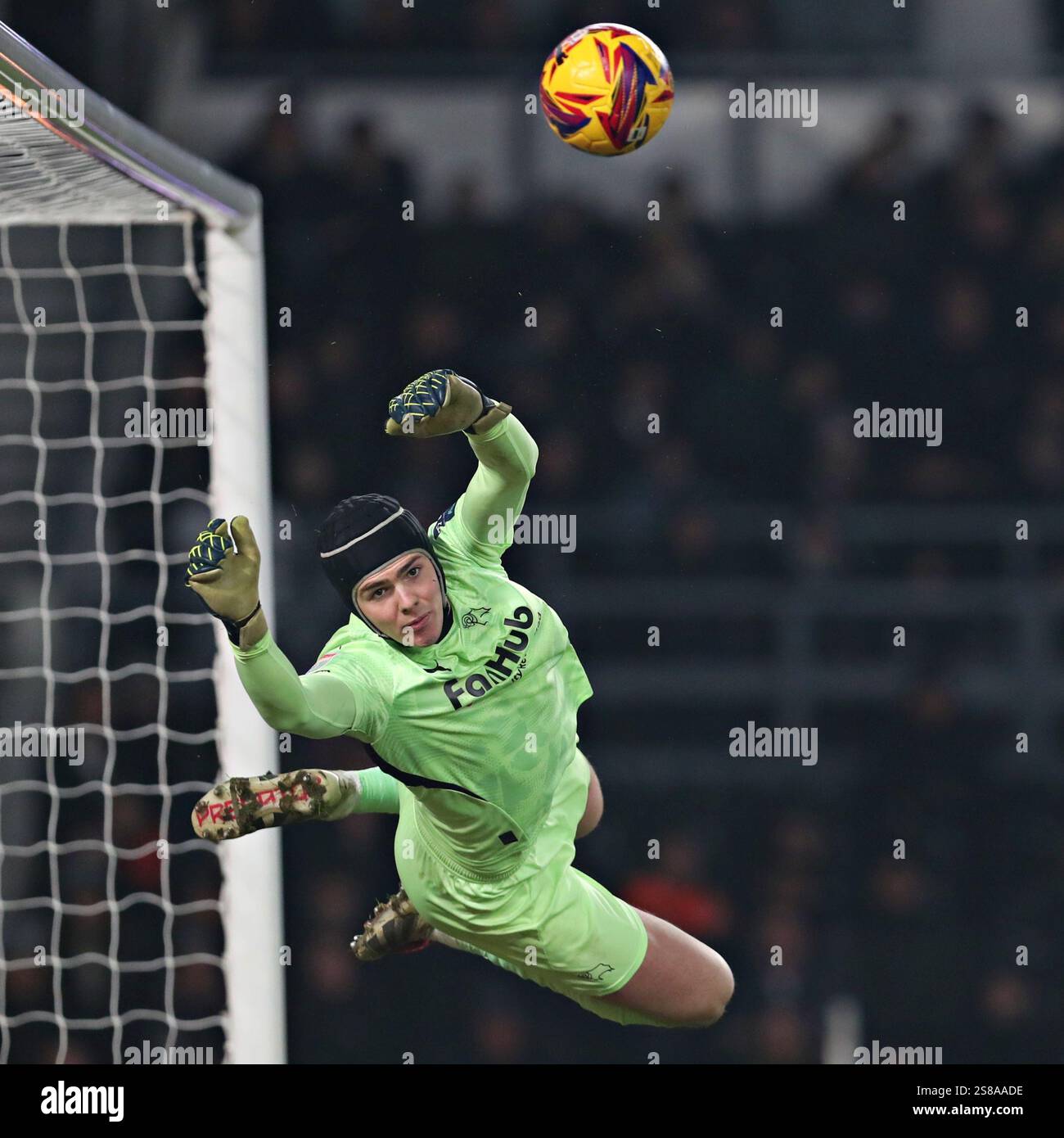 Jacob Widell Zetterström of Derby County makes a save during the Sky ...