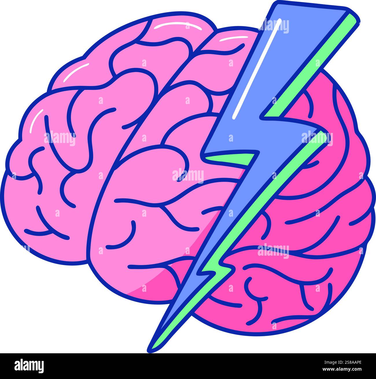 Brain with lightning bolt Stock Vector Image & Art - Alamy