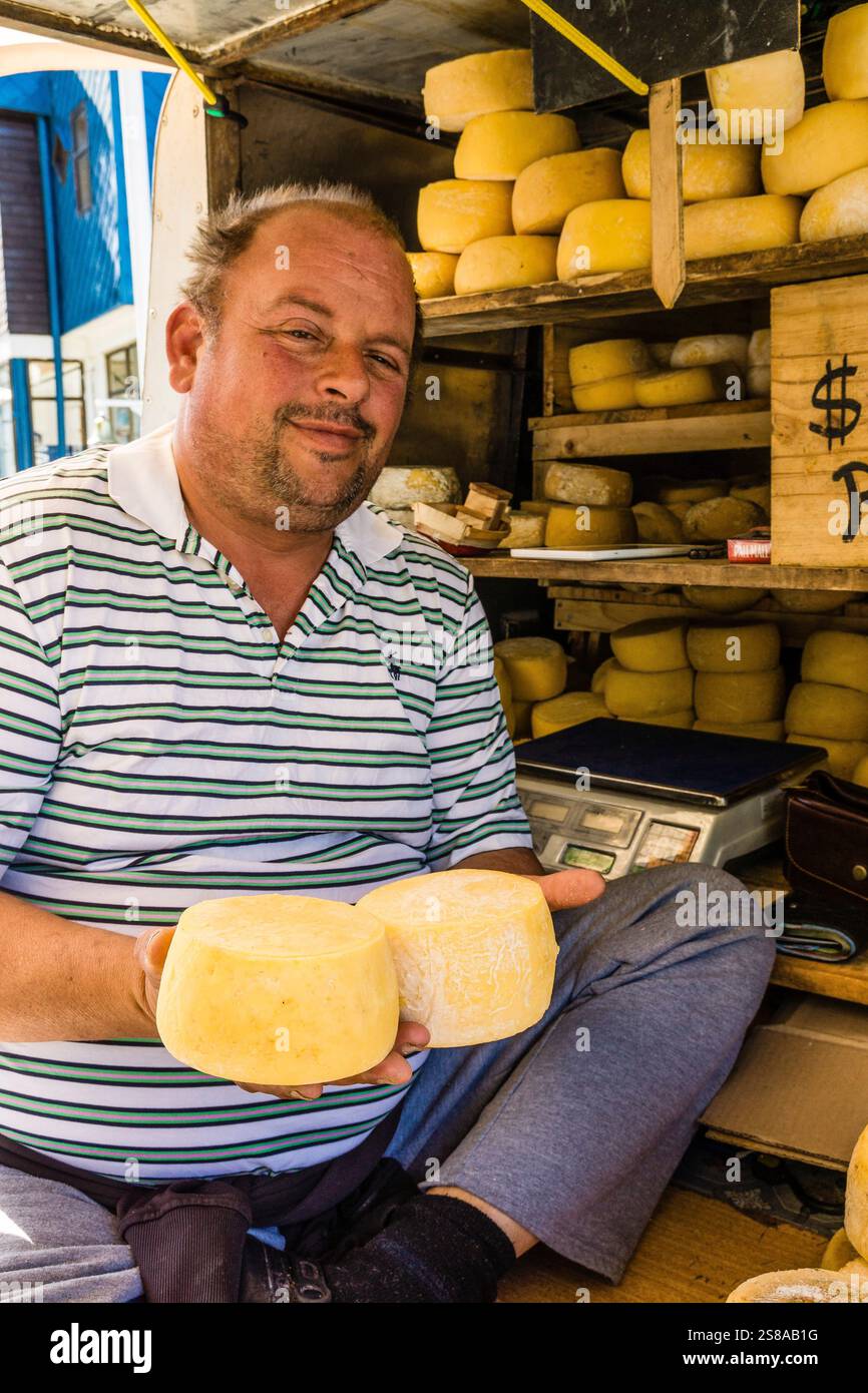 Sale of typical regional cheese, Angelmó artisan market, Puerto Montt ...