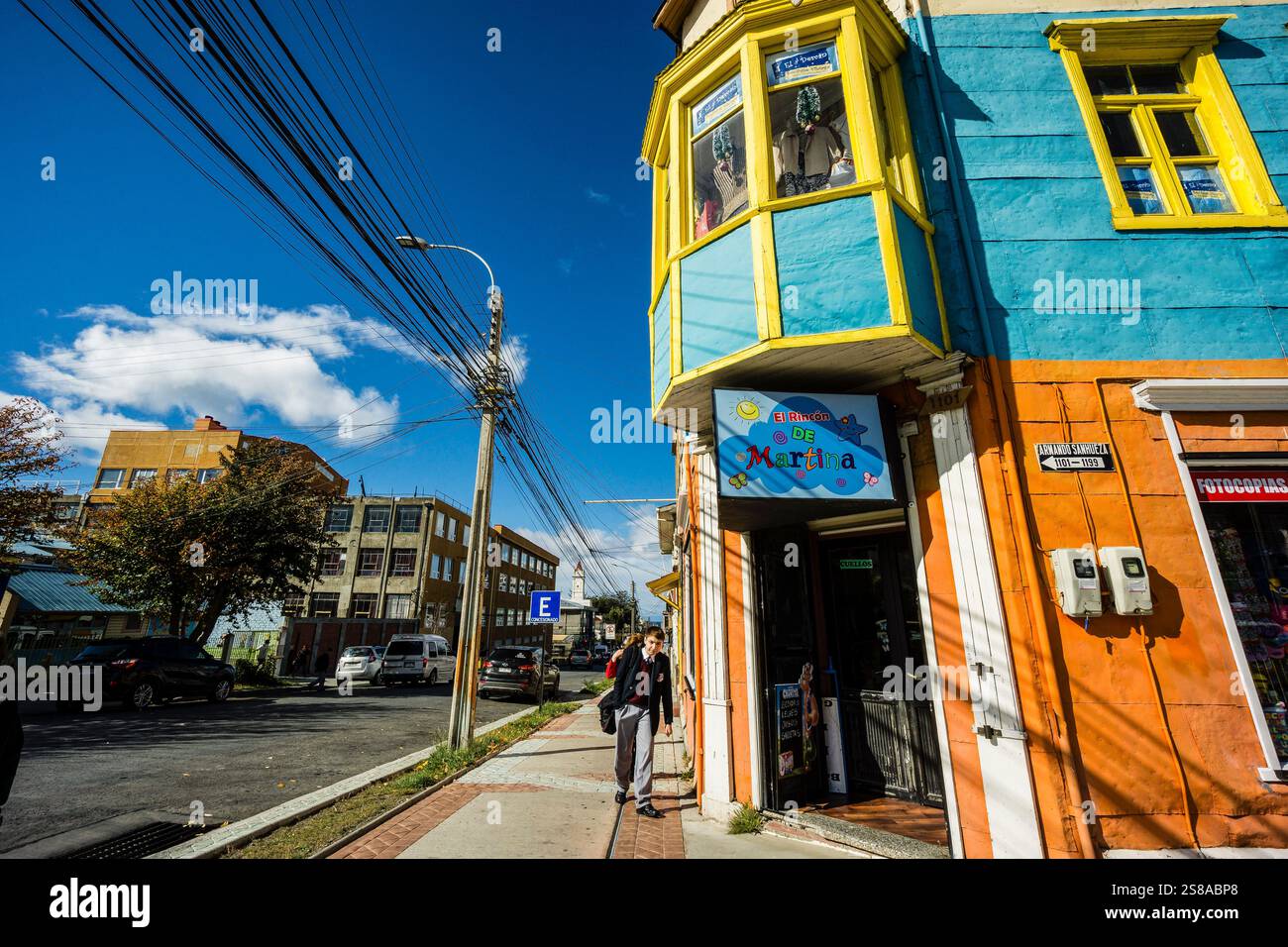 Brightly painted house, Punta Arenas -Sandy Point-, Patagonia, Republic ...