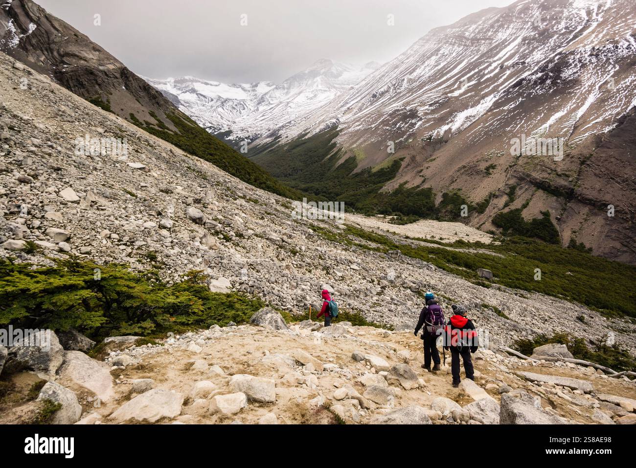 Hiker on W trekking route, Ascencio Valley, Torres del Paine National ...