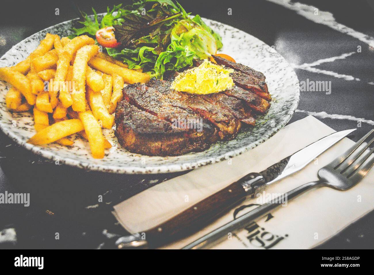 RIBEYE STEAK 300g signature Australian ribeye with mixed salad, fries ...