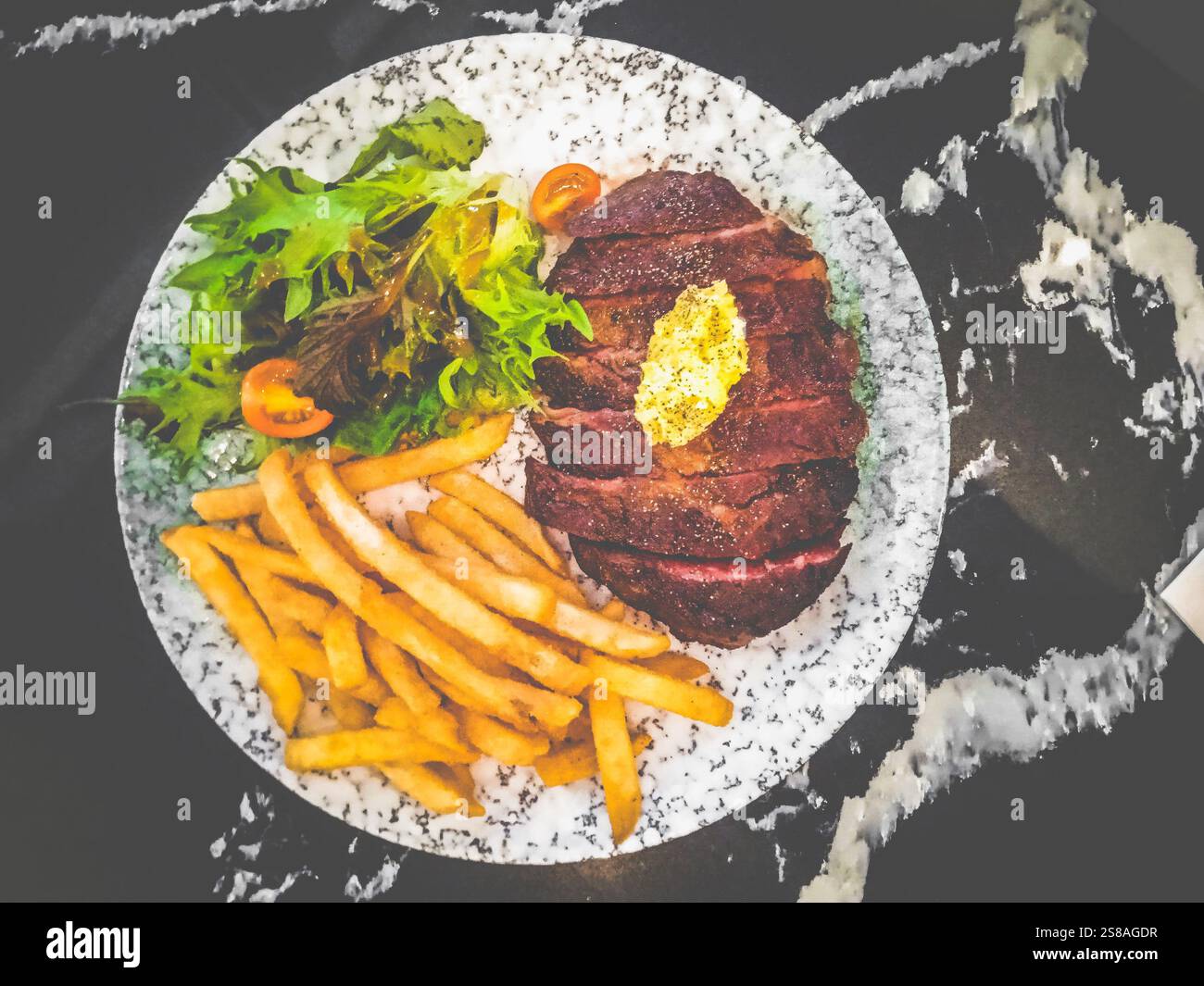 RIBEYE STEAK 300g signature Australian ribeye with mixed salad, fries ...