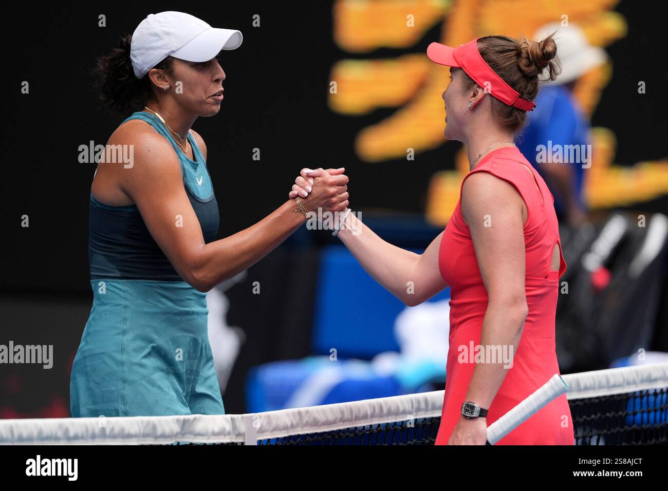 Madison Keys, left, of the U.S. is congratulated by Elina Svitolina of ...