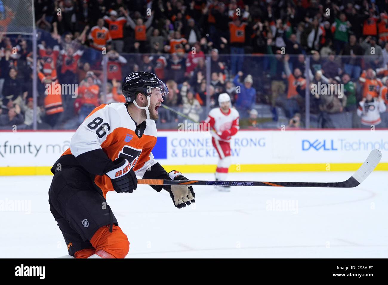 Philadelphia Flyers' Joel Farabee reacts after the Flyers won an NHL ...