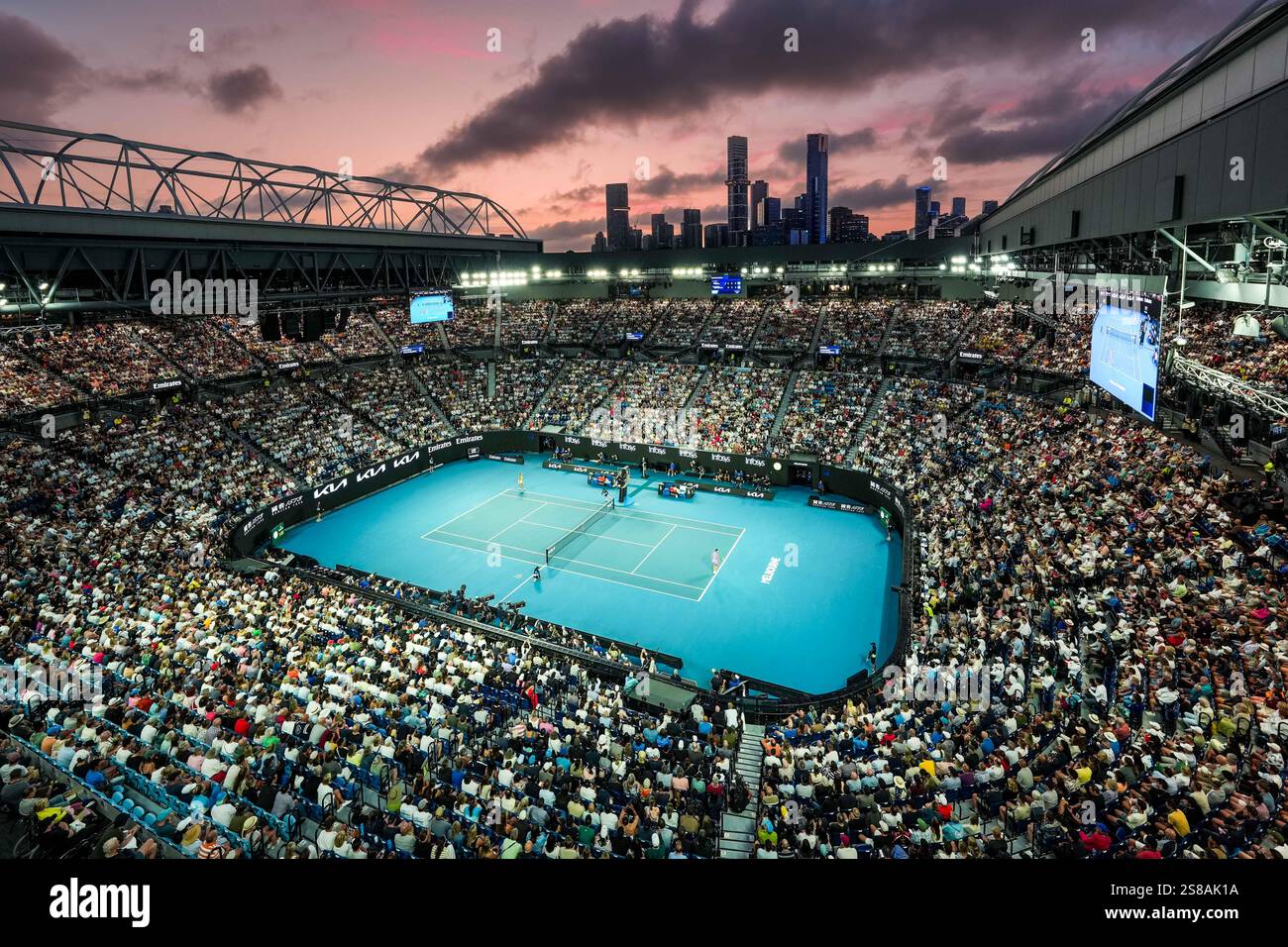 January 21, 2025: A view of Rod Laver Arena with the skyline of ...