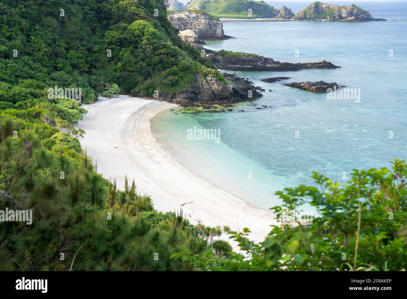 Empty sea and mountain road in spring at Aka Island, Zamami Village ...
