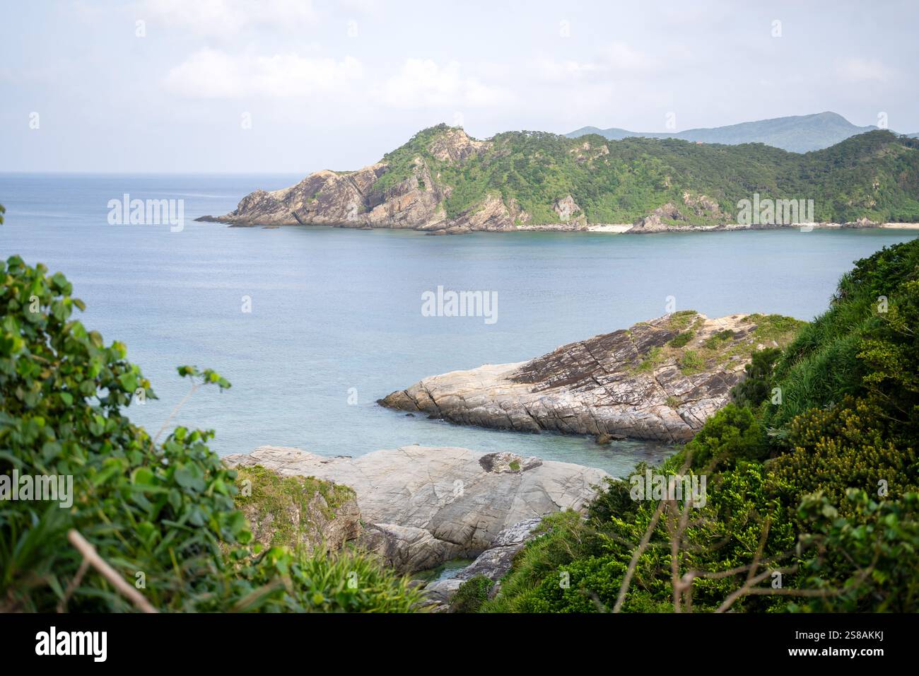 Empty sea and mountain road in spring at Aka Island, Zamami Village ...