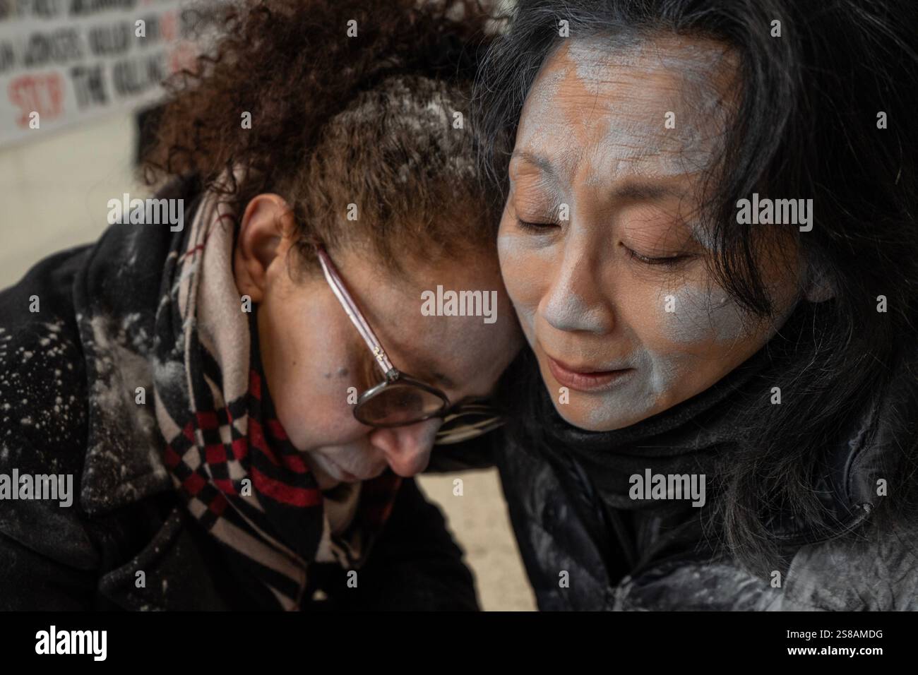 London, UK. 21st Jan, 2025. Protestors seen mourning the death of ...