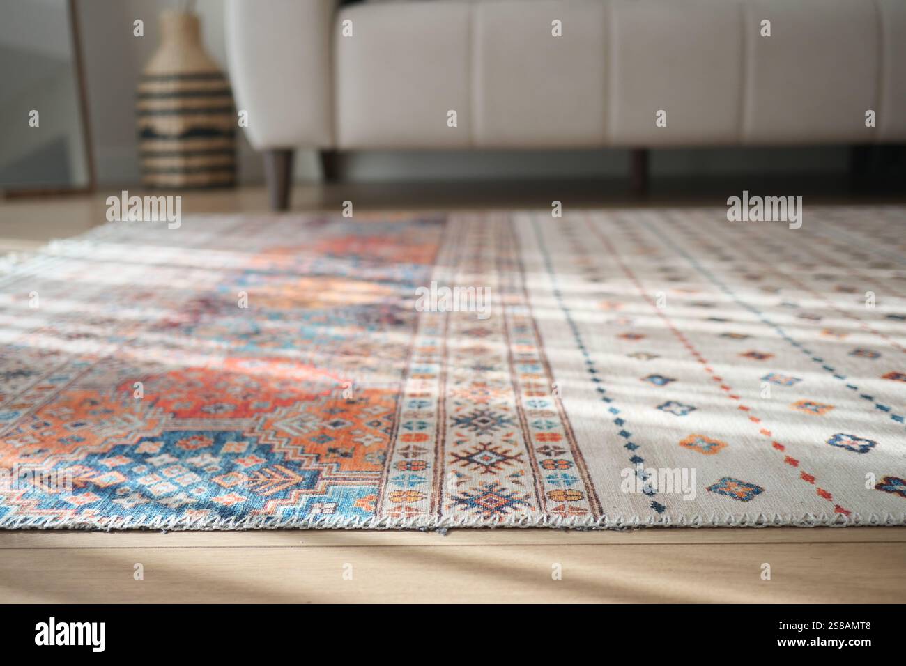 A Stylish and Multicolored Area Rug Enhancing a Modern Living Room ...
