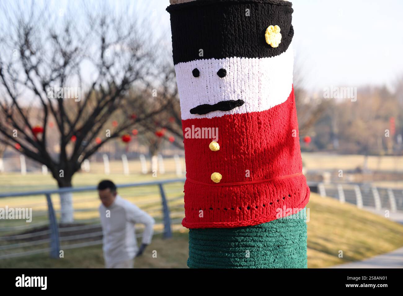 Trees in a park are put on brightly colored "sweaters" for winter in ...