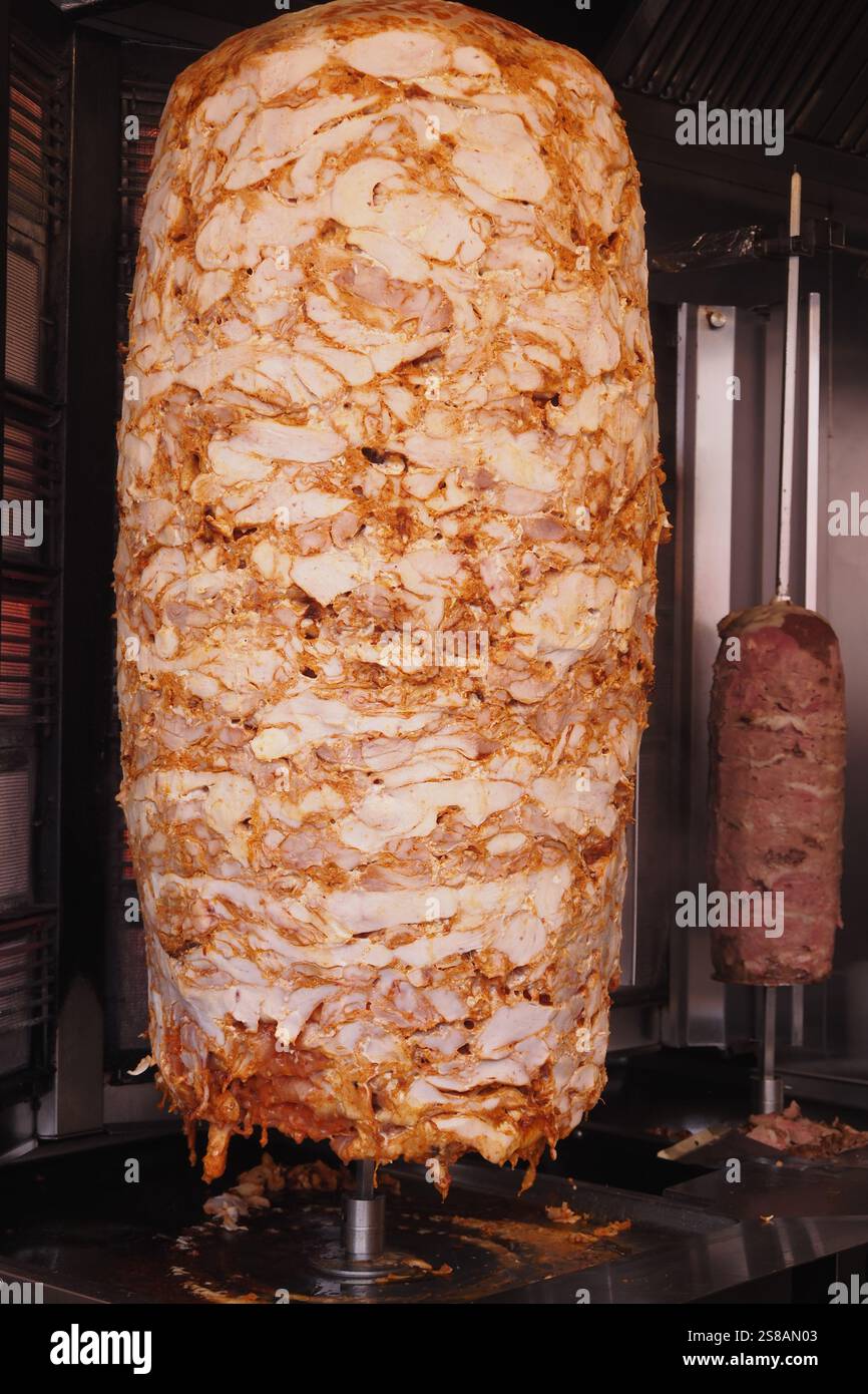 rotating traditional gyros meat close up Stock Photo - Alamy