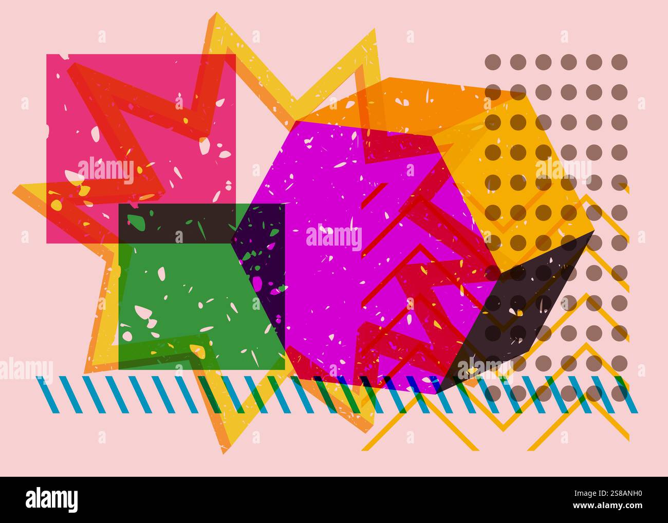 Colorful geometric shapes. Object in trendy riso graph design. Geometry elements abstract ...