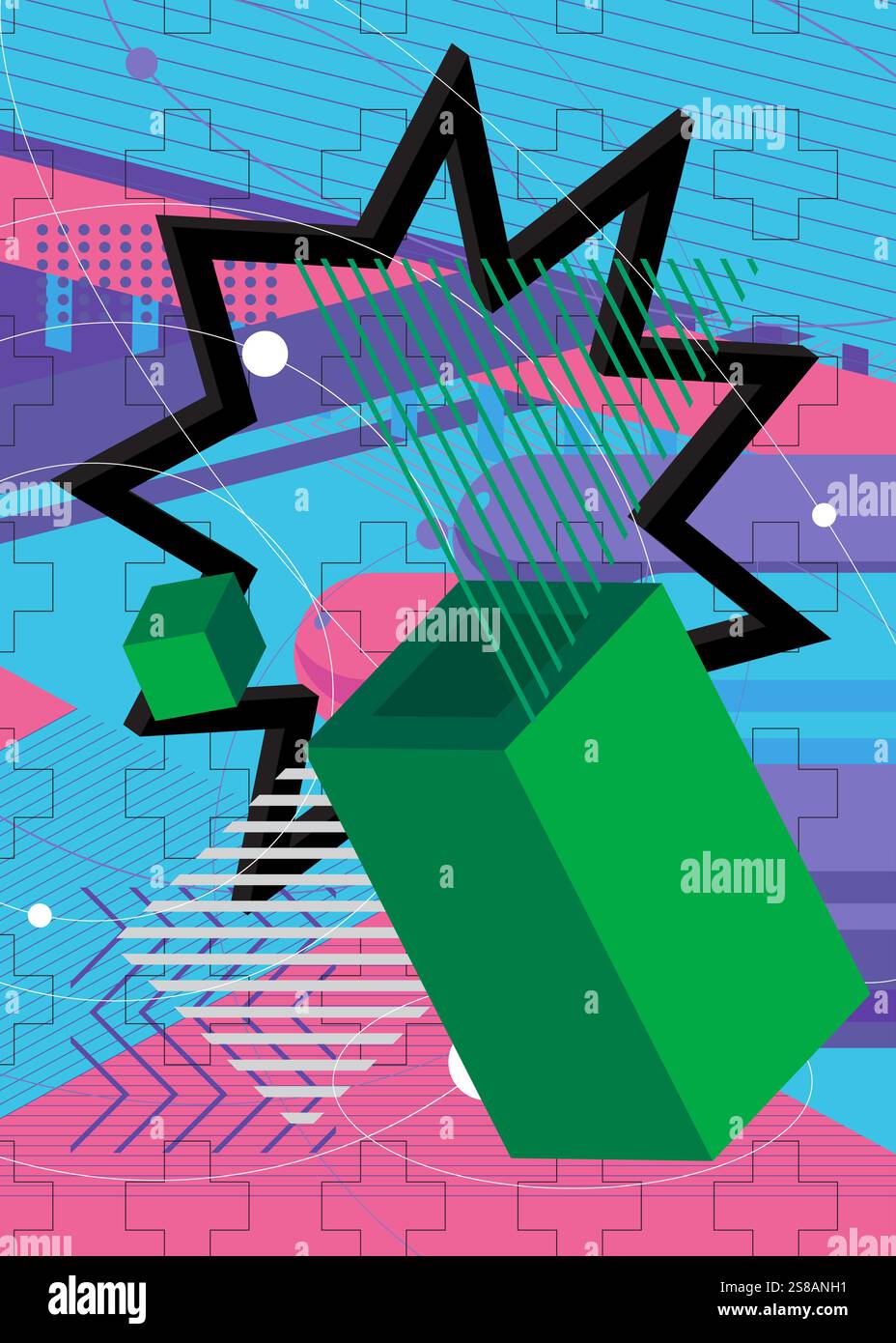 Busy geometrical graphic retro theme cover. Minimal geometric elements ...