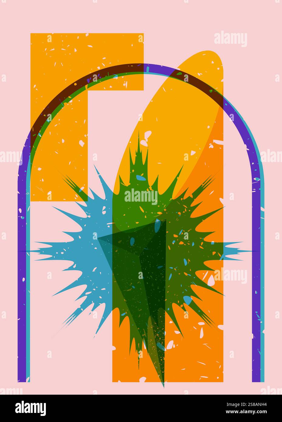 Colorful geometric shapes. Object in trendy riso graph design. Geometry elements abstract ...