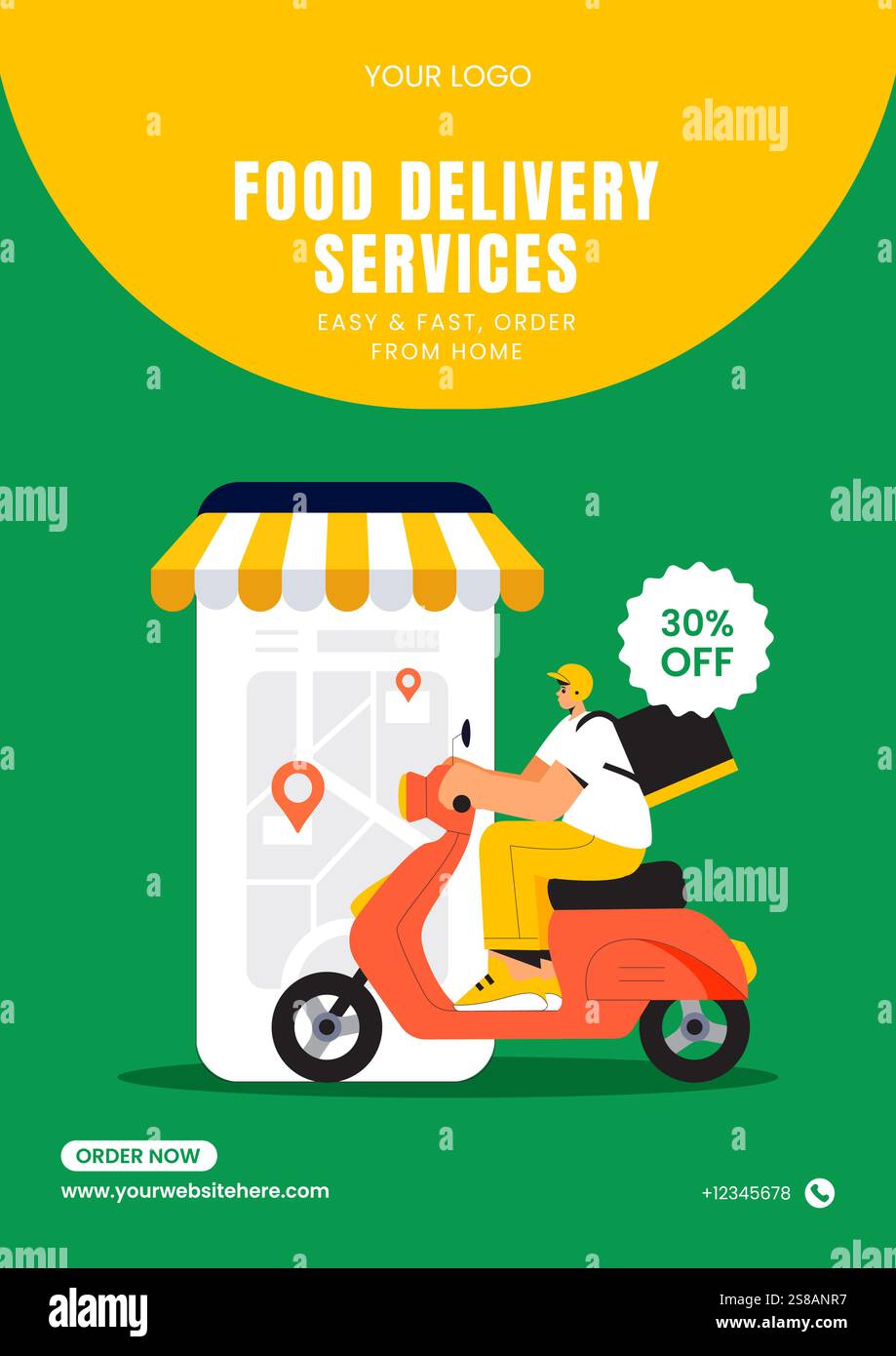 Social Media Flyer Templates Featuring Fast Food Delivery in Vector ...