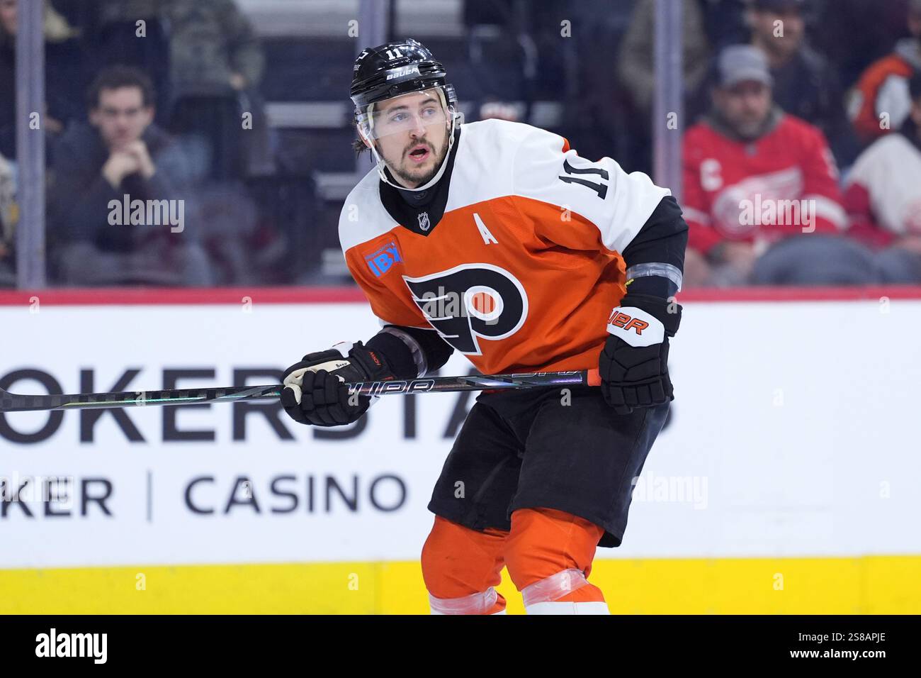 Philadelphia Flyers' Travis Konecny plays during an NHL hockey game ...