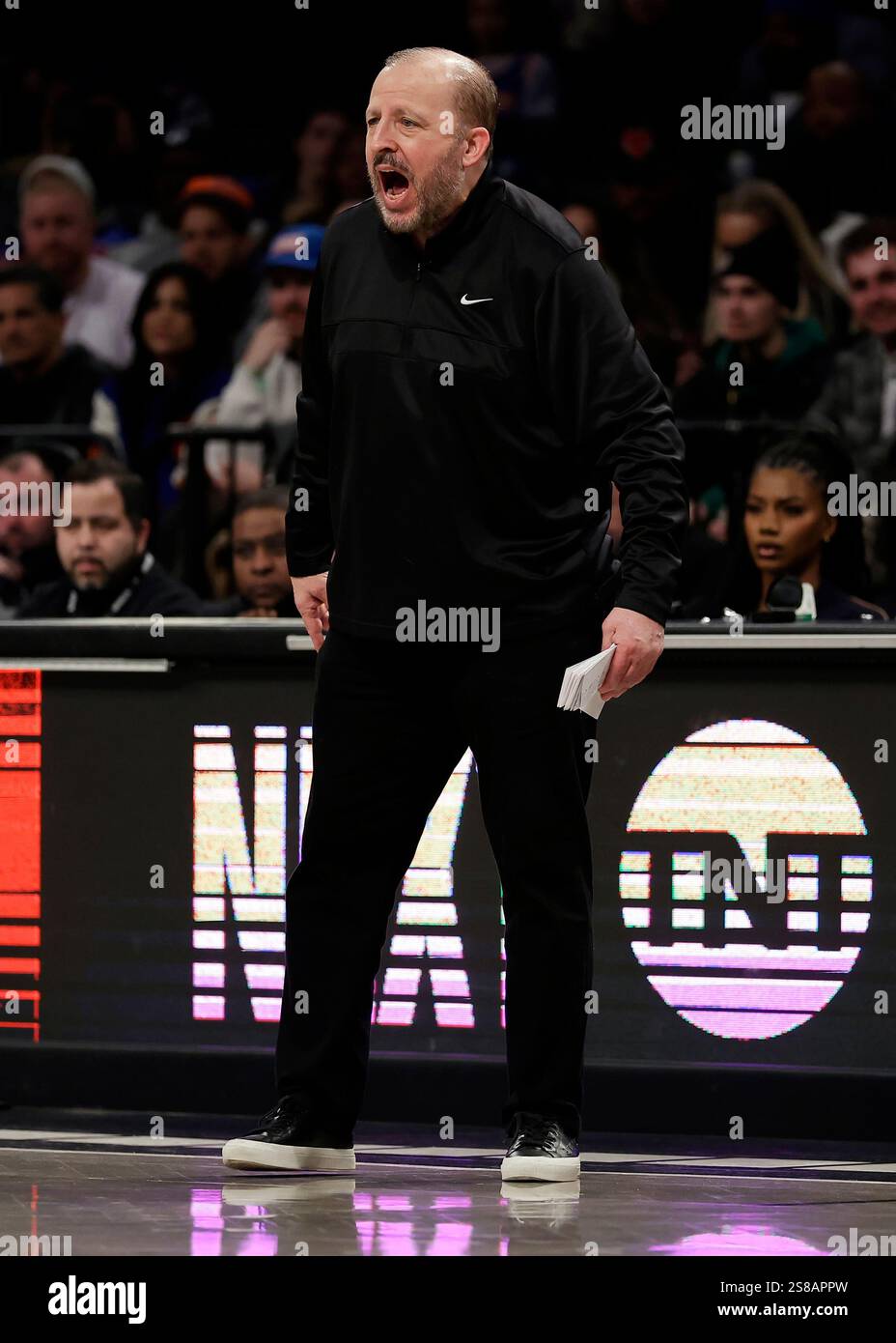 New York Knicks head coach Tom Thibodeau reacts during the second half ...
