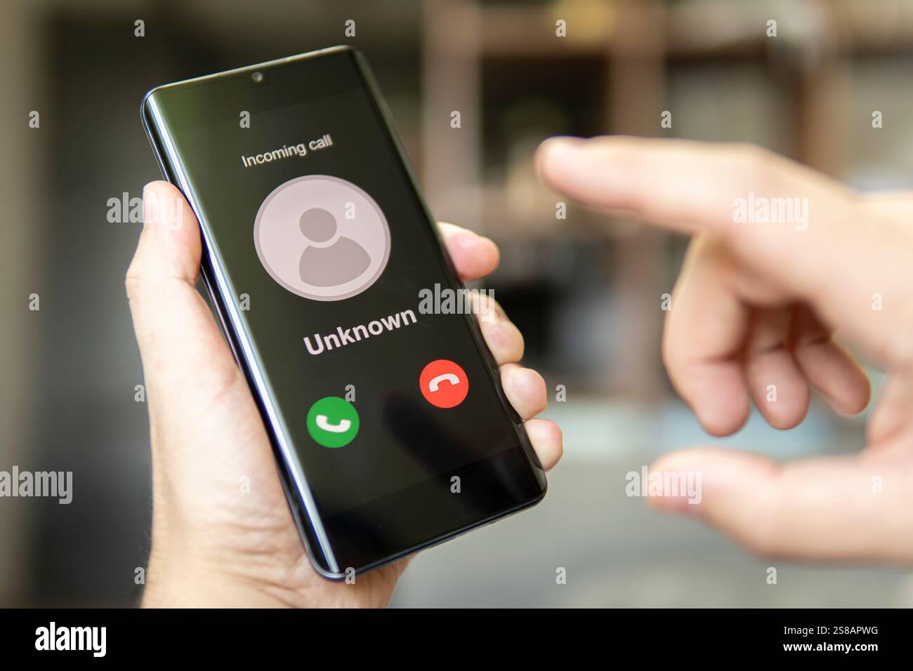 Man answering to incoming call. Hoax person with fake identity. Phone ...