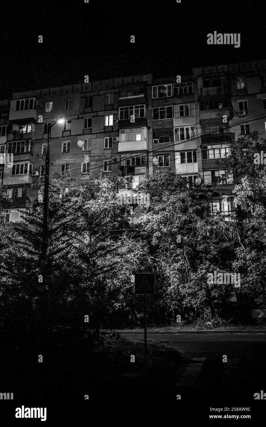 Apartment block building in Black and White Stock Photos & Images - Alamy