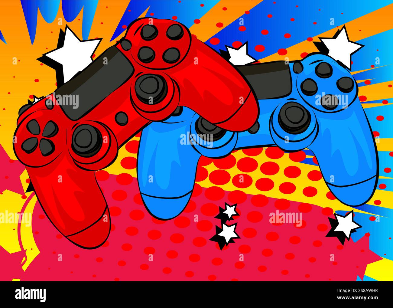 Cartoon Gaming controller, comic book Joystick. Retro vector comics pop ...