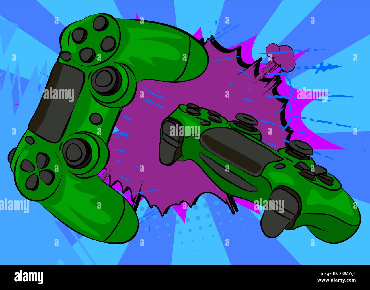 Cartoon Gaming controller, comic book Joystick. Retro vector comics pop ...