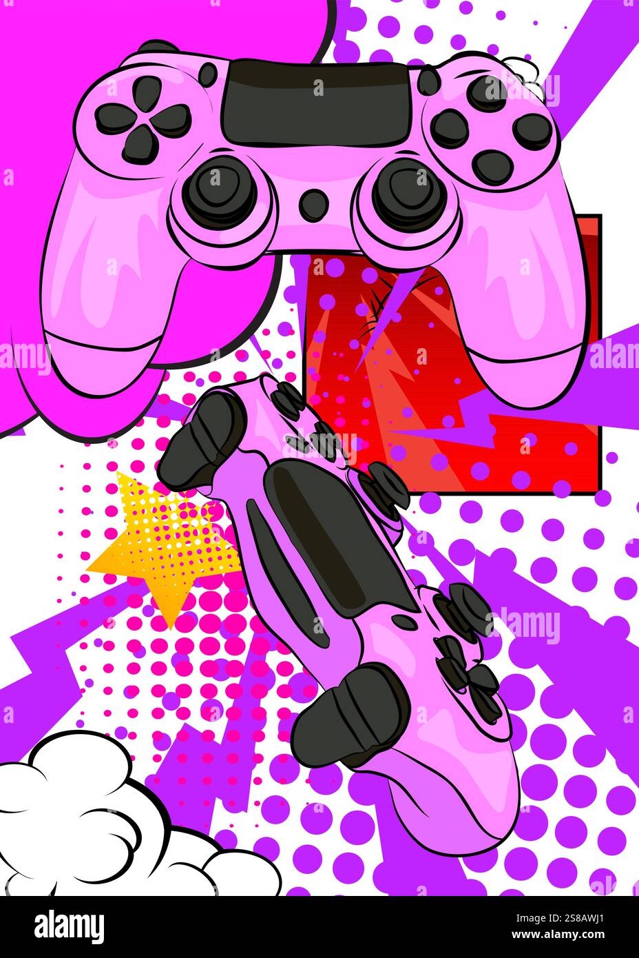 Cartoon Gaming controller, comic book Joystick. Retro vector comics pop art design Stock Vector ...