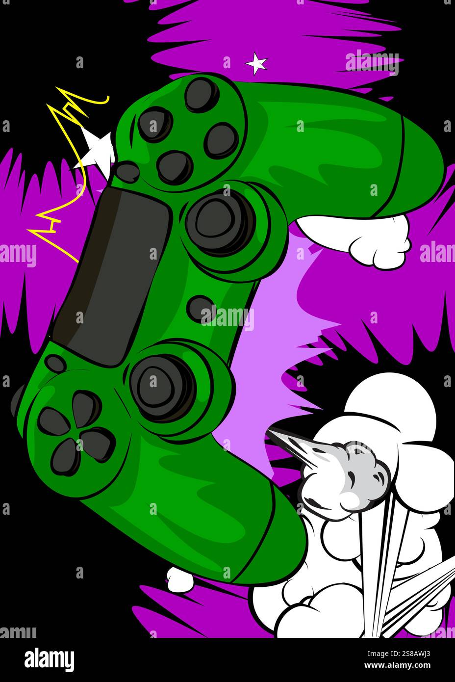 Cartoon Gaming controller, comic book Joystick. Retro vector comics pop ...