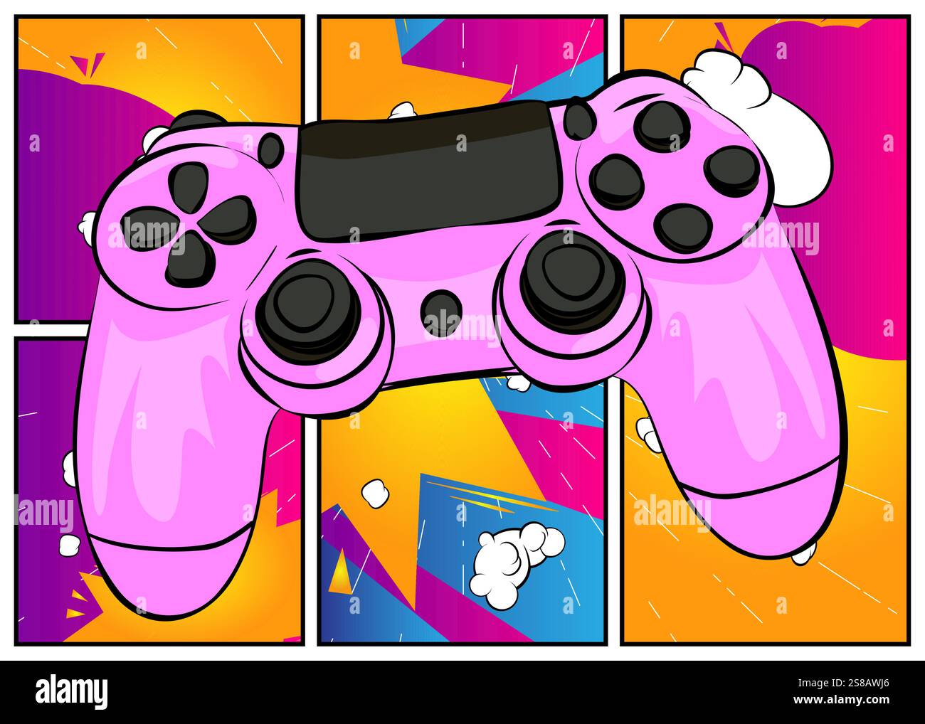 Cartoon Gaming controller, comic book Joystick. Retro vector comics pop ...