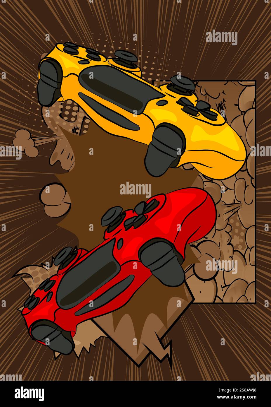 Cartoon Gaming controller, comic book Joystick. Retro vector comics pop ...