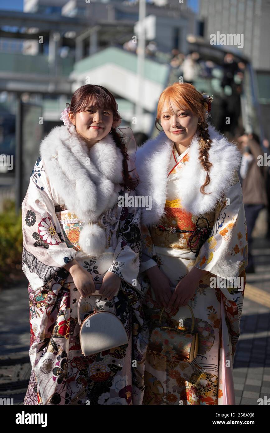 Yokohama, Japan. 13th Jan, 2025. Coming of Age Ceremony participants ...