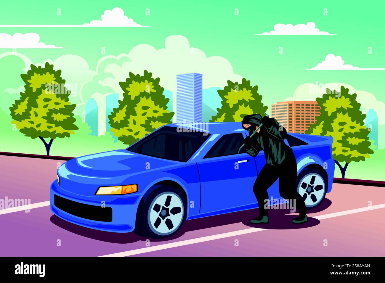 A vector illustration of Car Theft Break In Stealing a Car Stock Vector ...