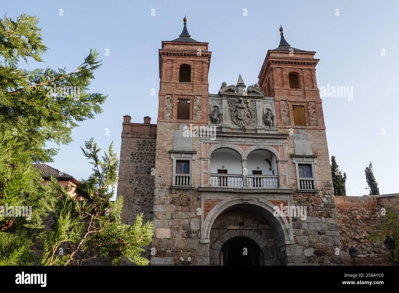 Description: Historic stone gate with four towers, medieval arch ...