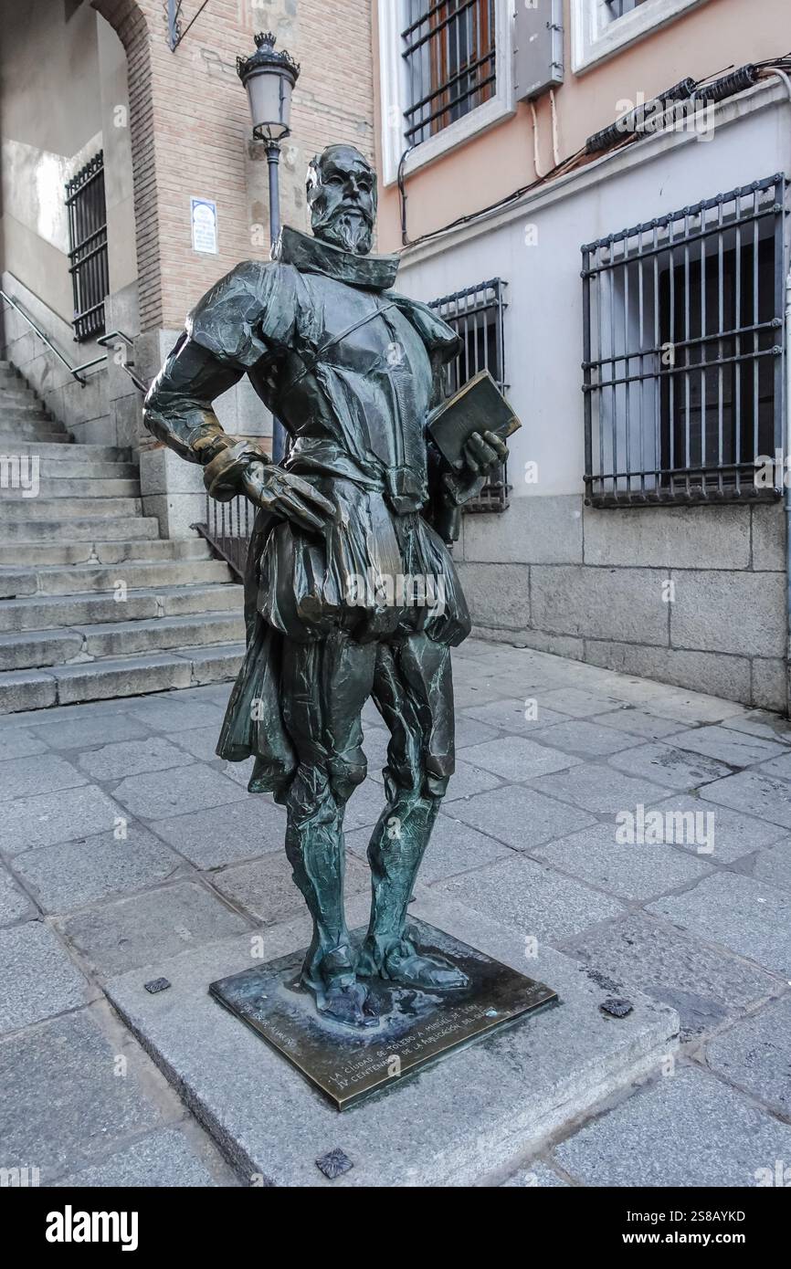 Bronze statue of Miguel de Cervantes, the famous author of Don Quijote ...