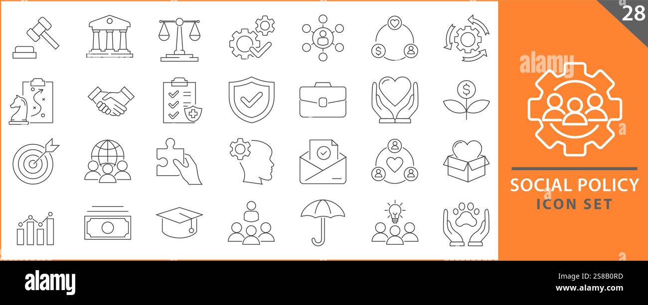 Social Policy web icons. Education, government, welfare, reforms ...