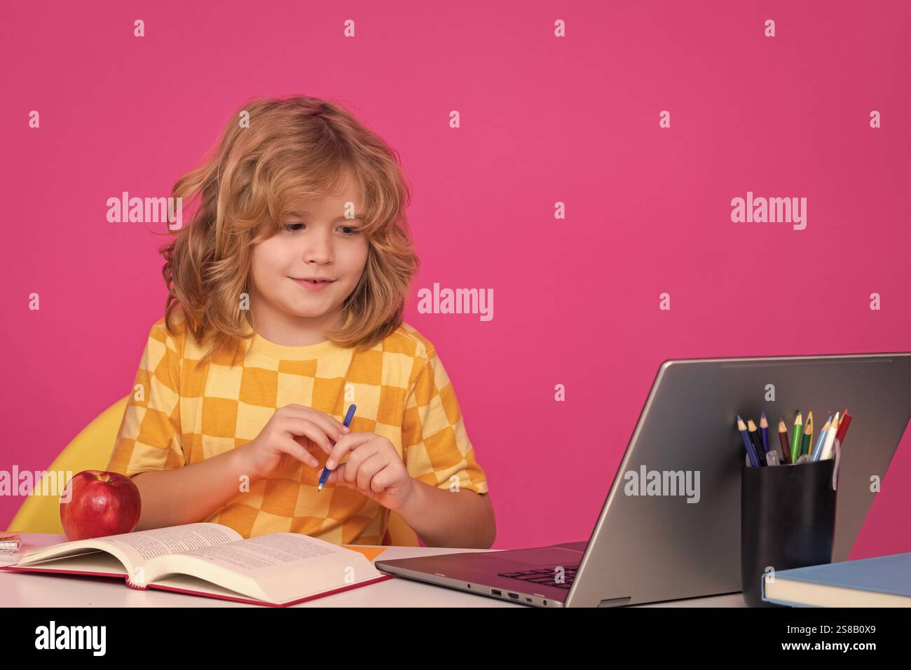 School child. Kid boy from elementary school. Pupil go study. Clever ...