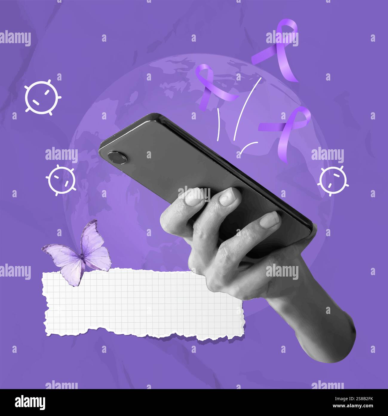 Hand holding smartphone to raise awareness for World Cancer Day ...