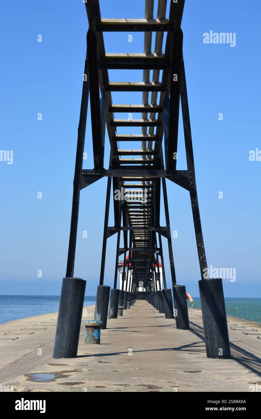 St. Joseph River North Pier Inner and Outer Lights Michigan Stock Photo ...